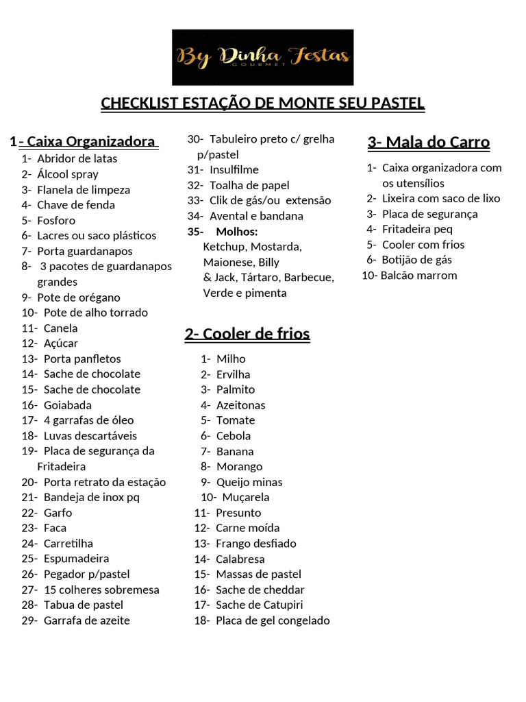 Checklist Completo para Montar Pastel | PDF