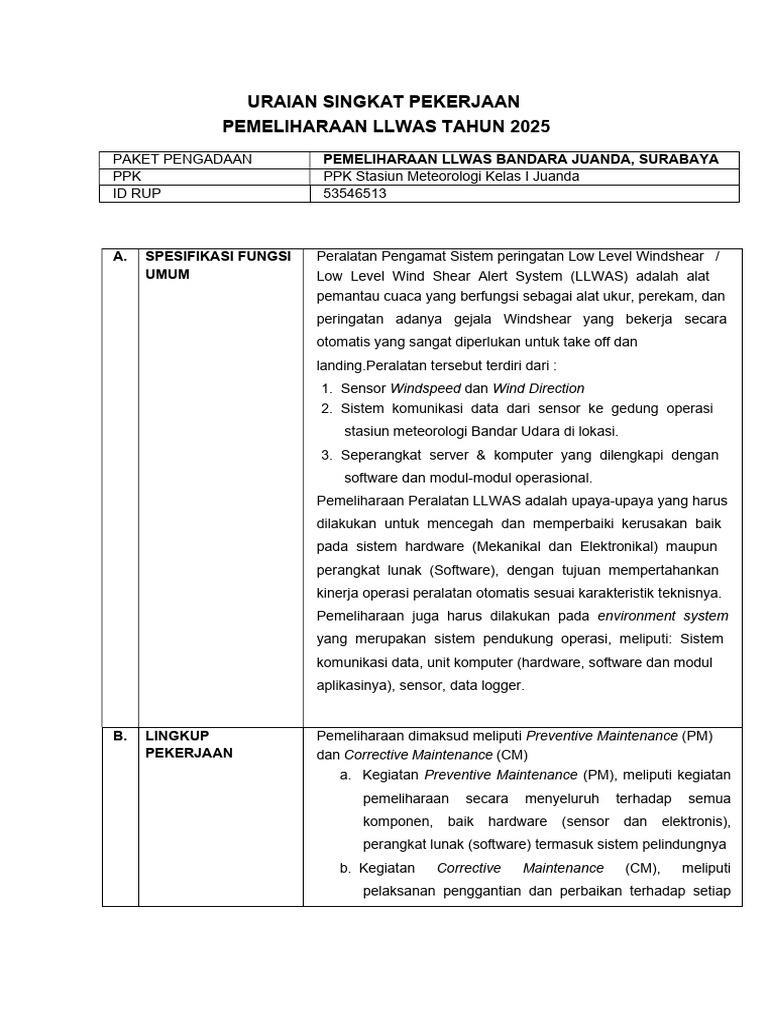 Pemeliharaan LLWAS Bandara Juanda 2025 | PDF