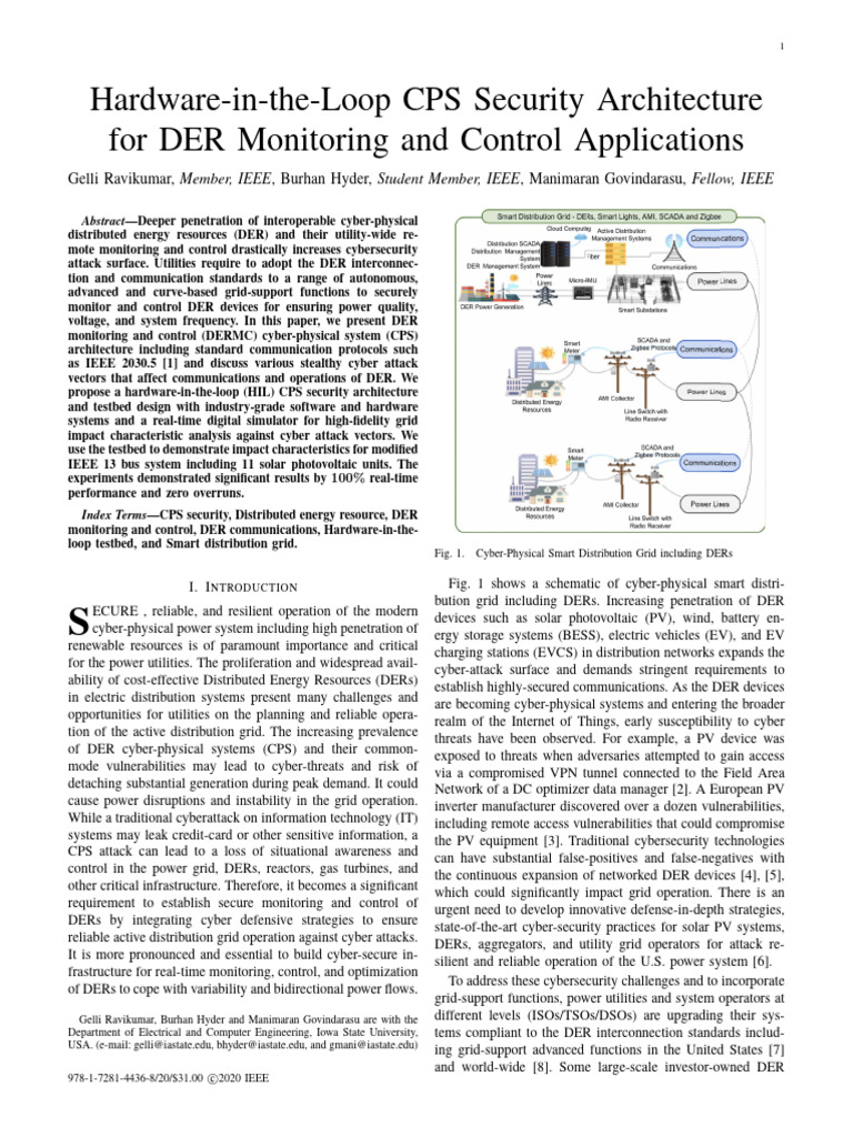 Hardware-In-The-Loop CPS Security Architecture For DER Monitoring and ...