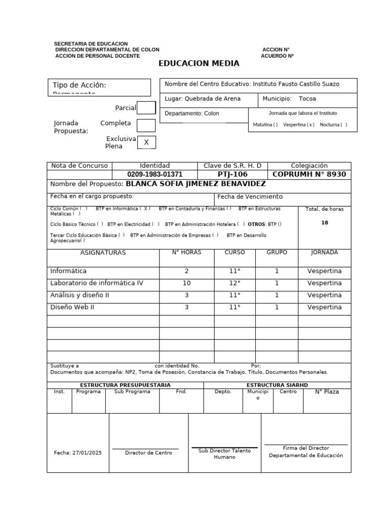 Accion de Personal Sofia | PDF
