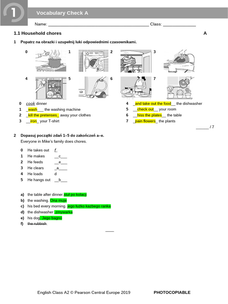 Household Chores Vocabulary Exercise | PDF