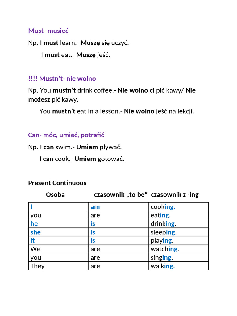 Must, Mustn't, Can I Present COntinuous | PDF