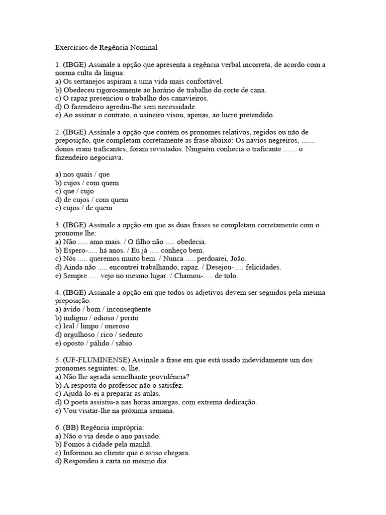 Exercícios Práticos de Regência Nominal | PDF | Inflação | Economia