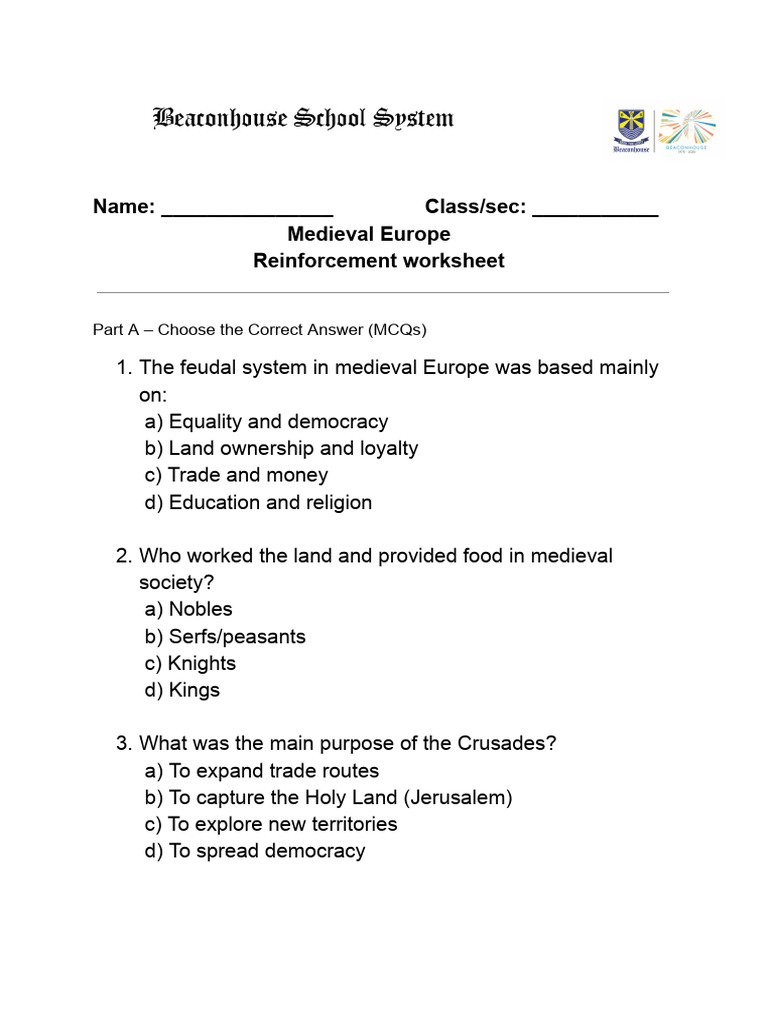 Reinforcement Worksheet Grade 7 History | PDF