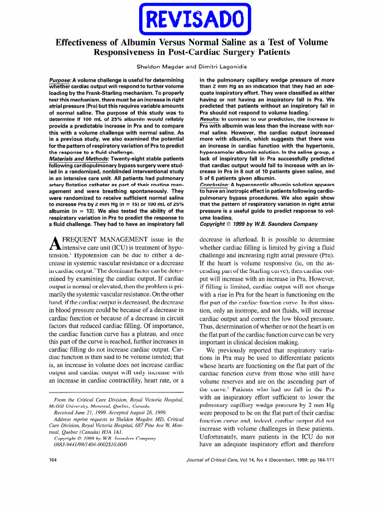 1999 - Effectiveness of Albumin Versus Normal Saline as a Test of ...