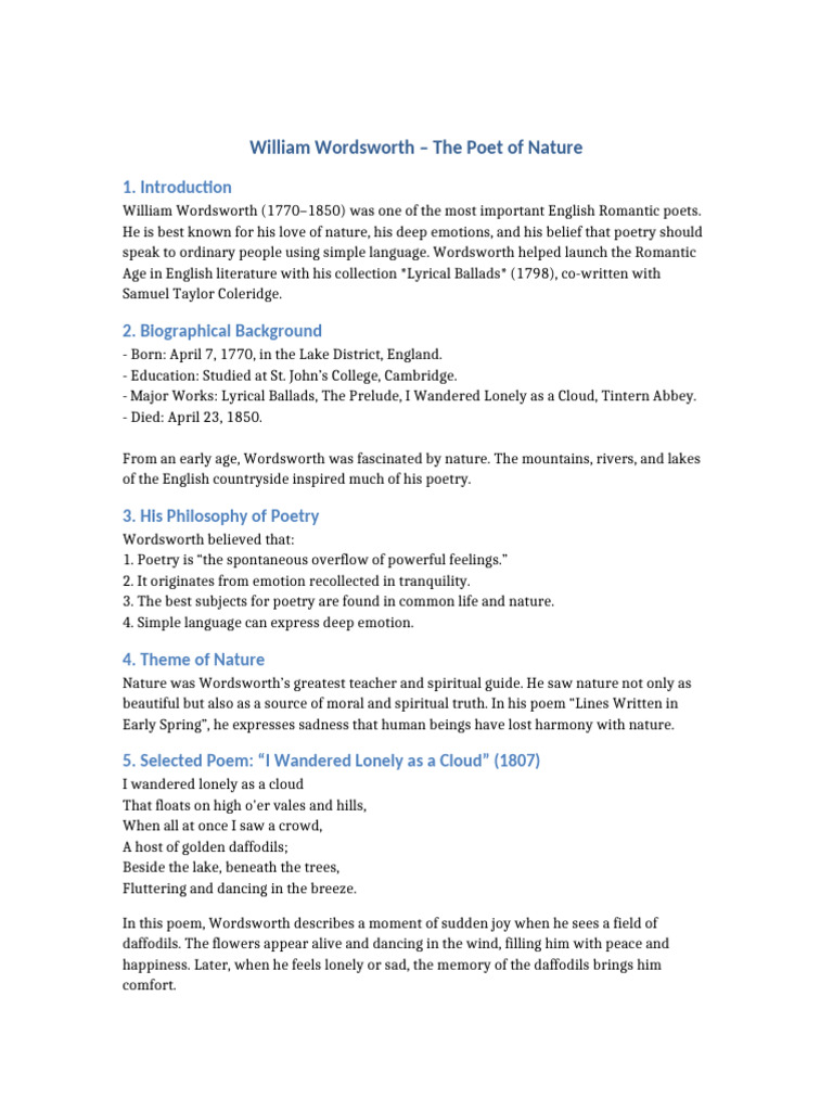 William Wordsworth: Nature's Poet | PDF | William Wordsworth | Poetry