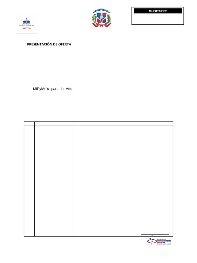 Form SNCC f034 Presentacion de Oferta Conadis-daf-CD-2025-0062 | PDF ...