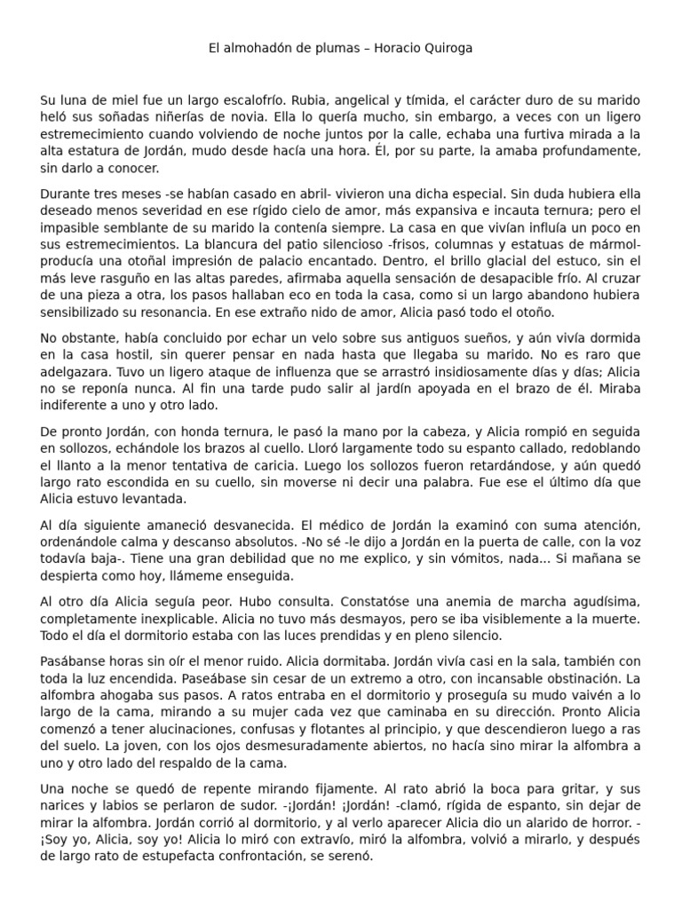 El almohadón de plumas - Horacio Quiroga | PDF