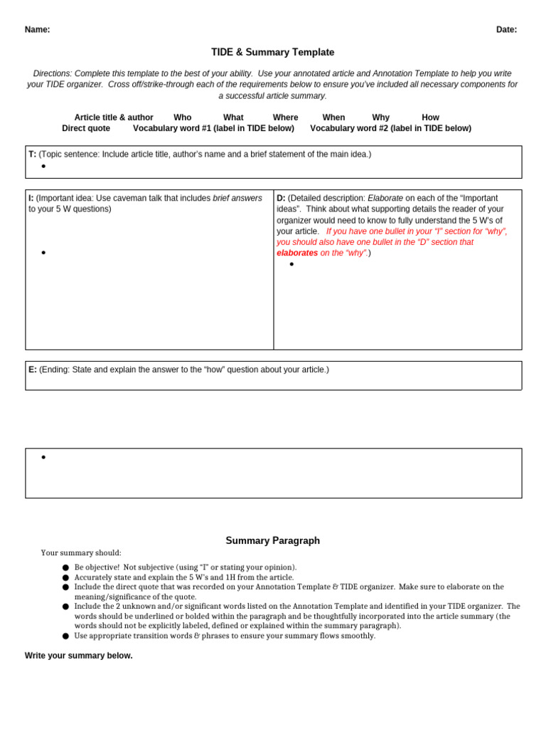 TIDE Summary Template Guide | PDF | Cognitive Science | Linguistics