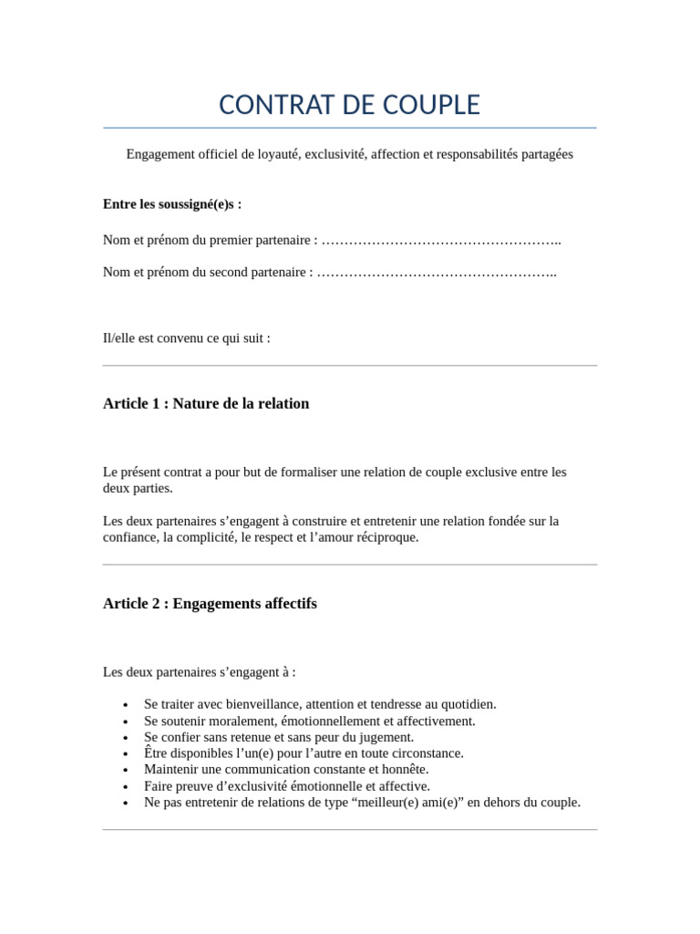 Contrat d'engagement de couple | PDF