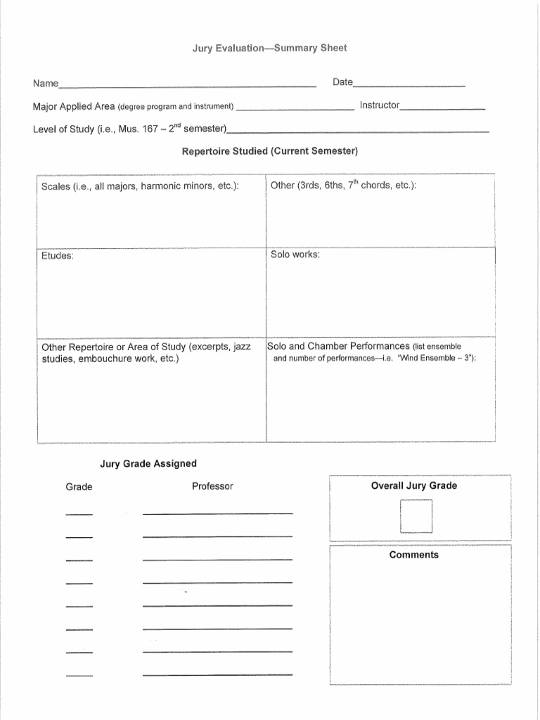 Jury Evaluation Summary Sheet | PDF