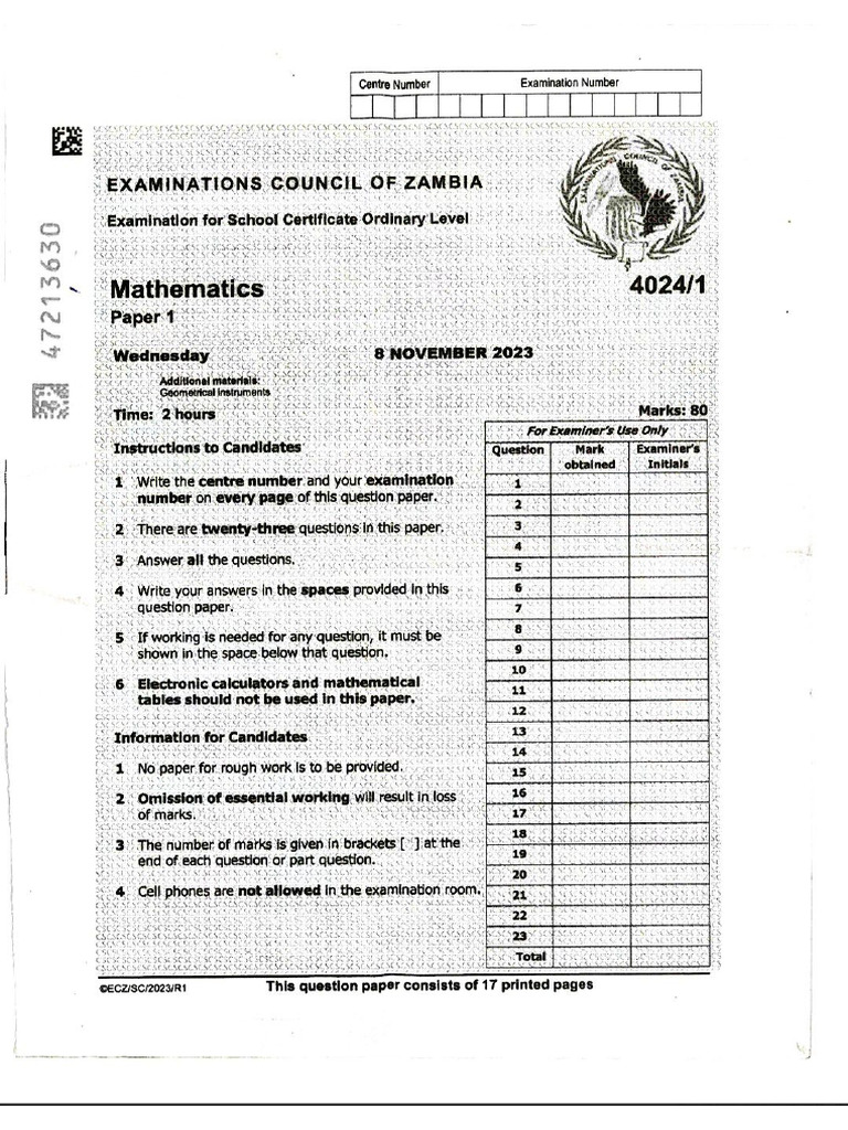 G12 Maths 2023 Internal Paper 1 | PDF