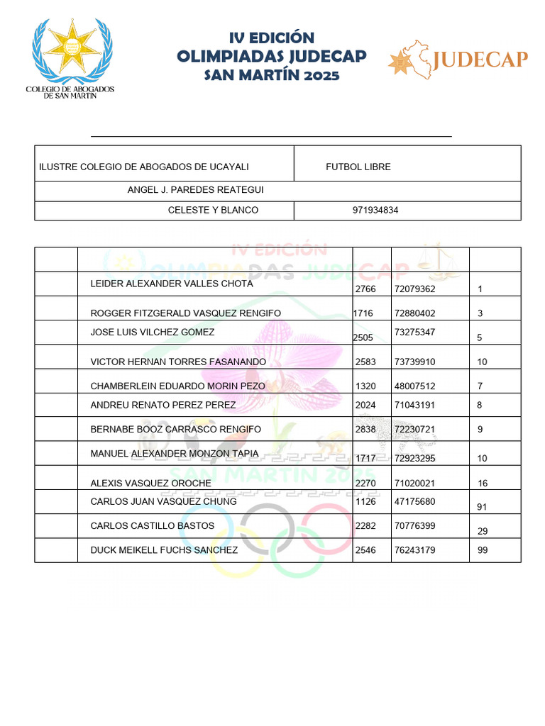 Ficha de Inscr Olimpiadas Judecap San Martin 2025 | PDF