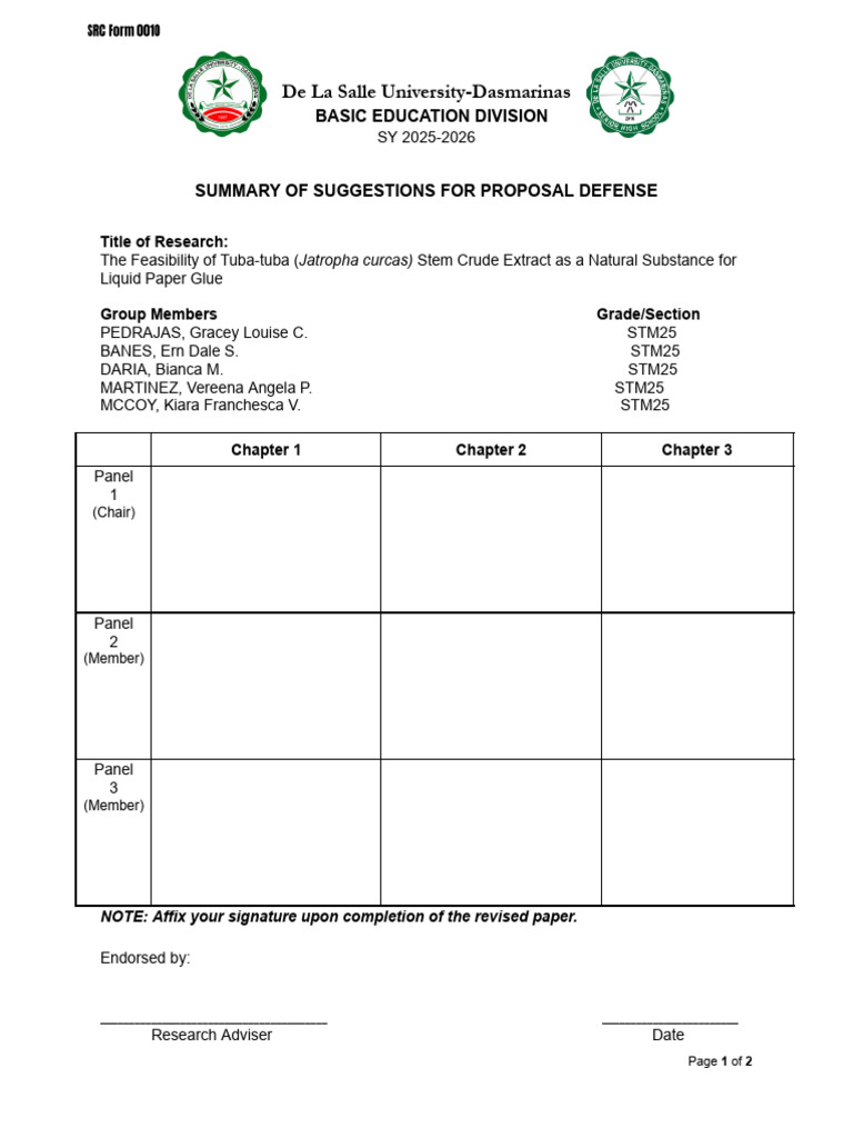 Form 10 - Summary of Suggestions - Proposal Defense | PDF