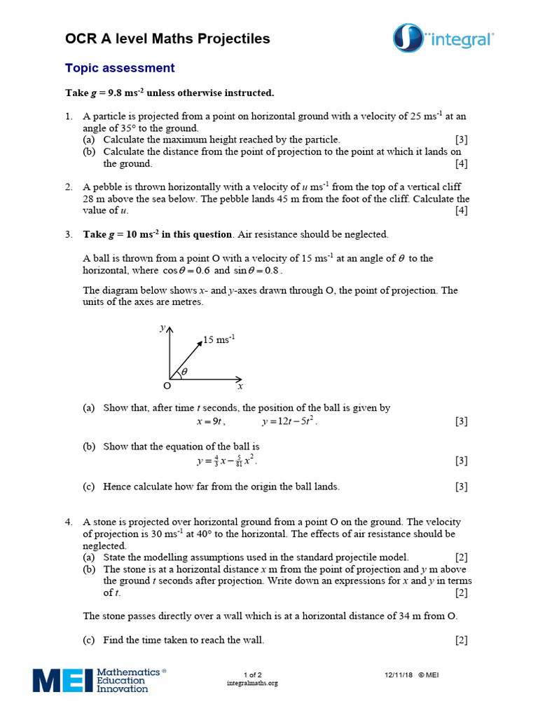 A Level Maths: Projectile Motion Problems | PDF | Projectiles | Mechanics