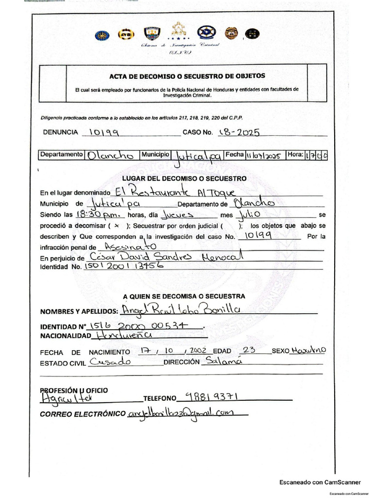 Acta Decomiso o Secuestro de Objetos | PDF