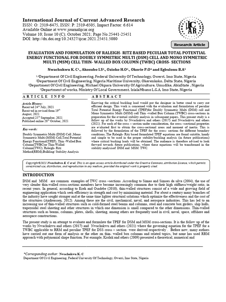 Evaluation and Formulation of Raleigh Energy Functional For Doubly ...
