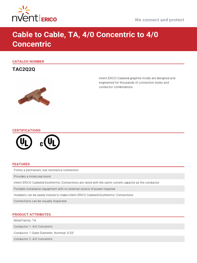 Nvent ERICO Cable To Cable TA 4 0 Concentric To 4 0 Concentric | PDF ...