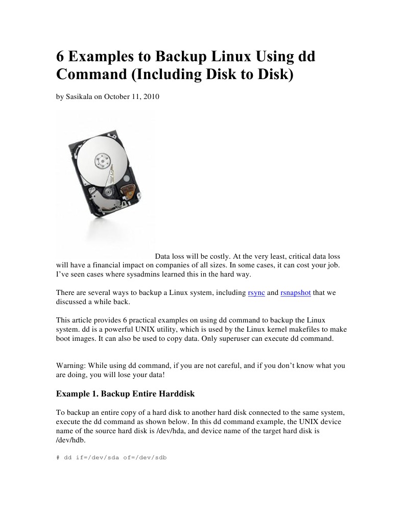 6 Examples To Backup Linux Using Dd Command Pdf Inputoutput Computer File 