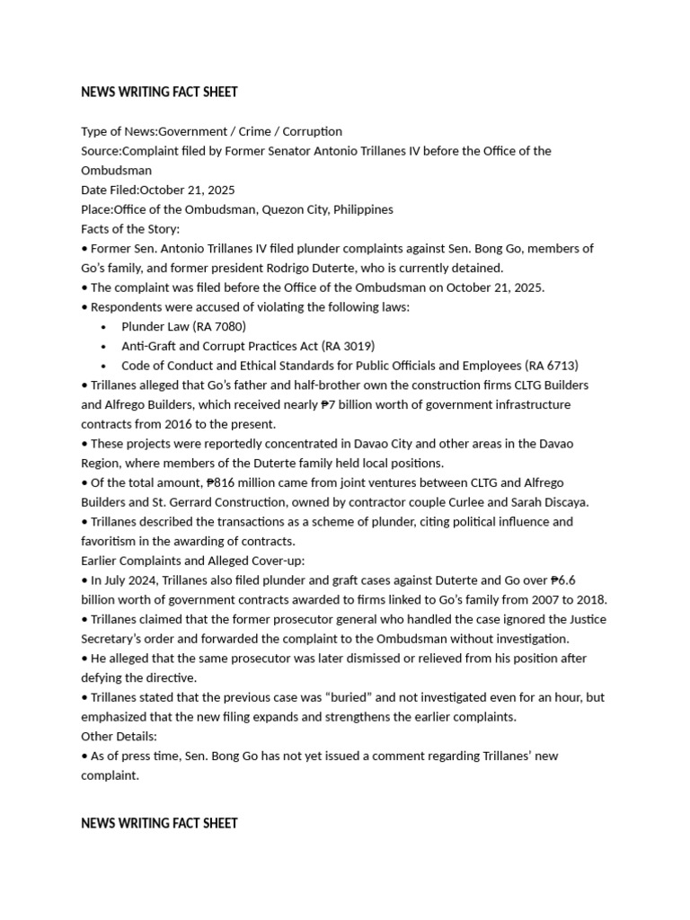 News Writing Fact Sheet Pdf Rodrigo Duterte