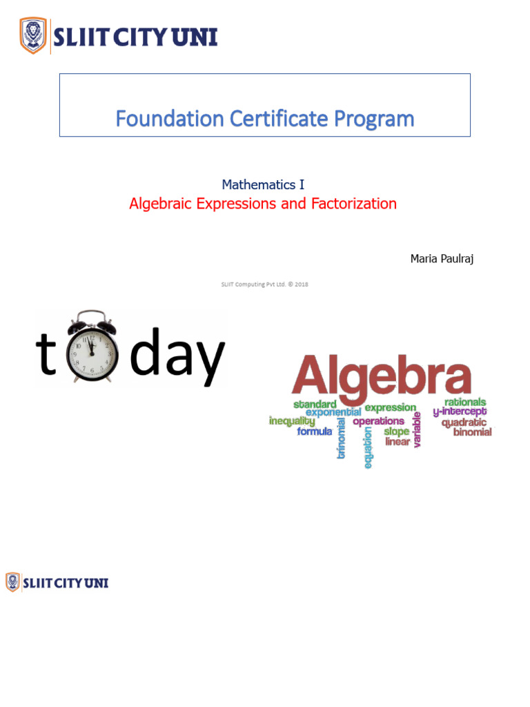 FCIT Mathematics 1 - Lecture 2-Algebraic Expressions and Factorization ...