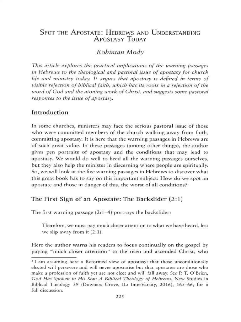 Spot The Apostate: Hebrews and Understanding Apostasy Today | PDF ...