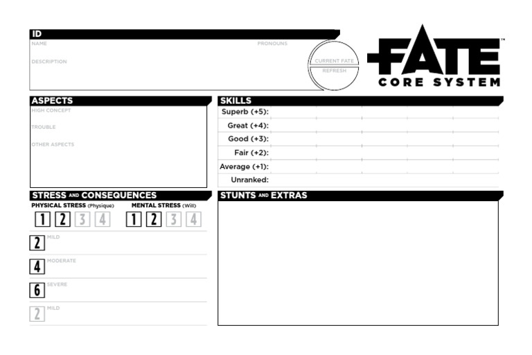 Fate Core Character Sheet Formfillable | PDF