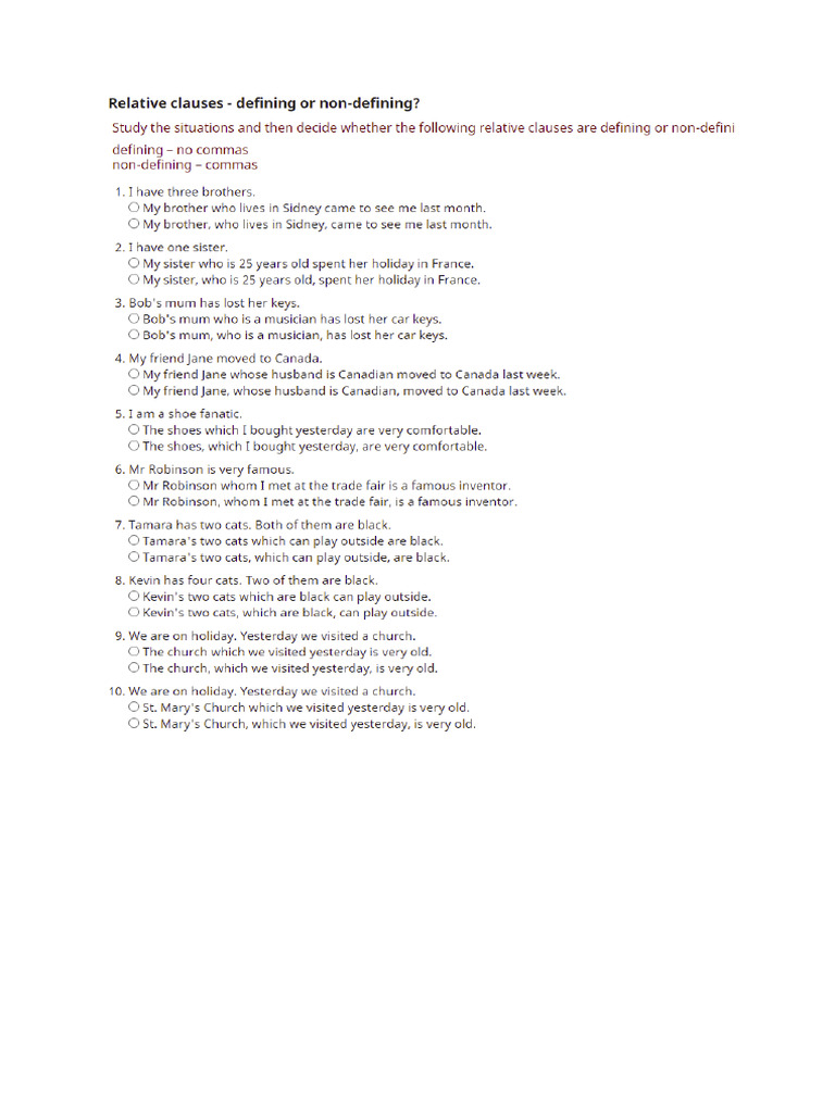 1aaa Defining Vs Non-Defining - Handout | PDF