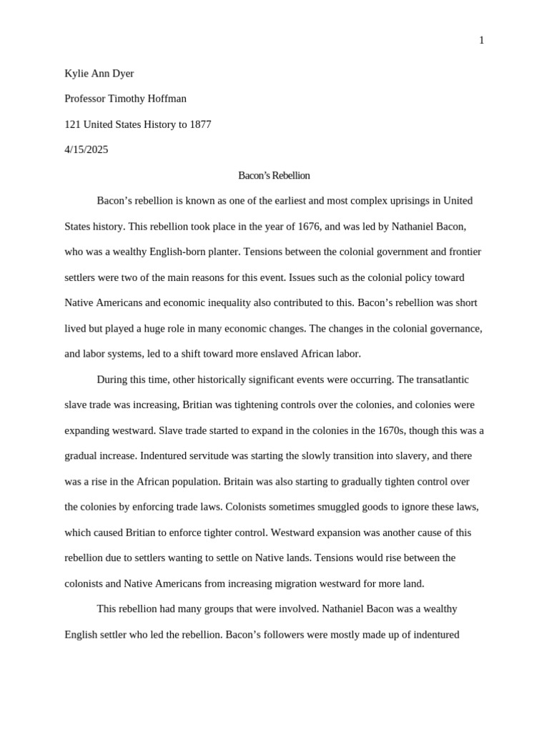 Bacon's Rebellion History Project | PDF | Slavery | Colonial United ...