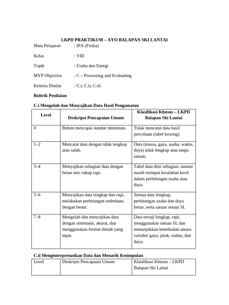 LKPD Usaha dan Daya Ski Lantai | PDF