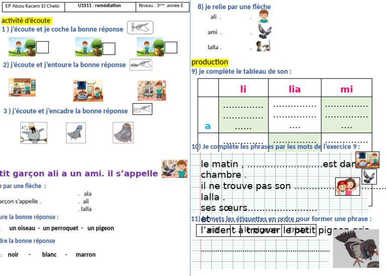 Activités d'écoute pour 3ème année E | PDF
