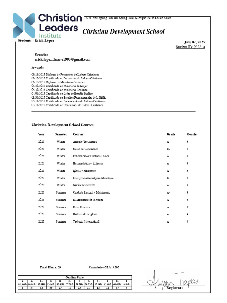 López, Erick Christian Development School Transcript | PDF | Higher ...