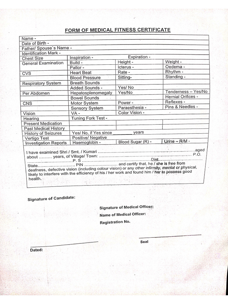 Medical Fitness Format | PDF