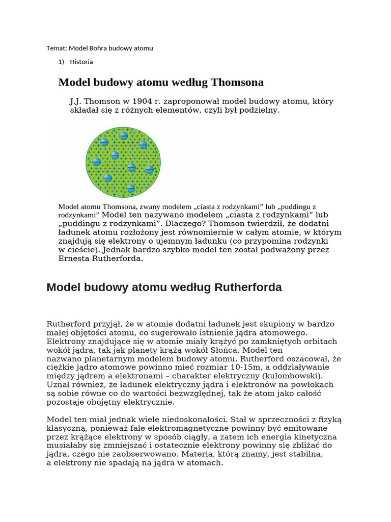 Lekcja 7. Model Bohra Budowy Atomu Wodoru | PDF