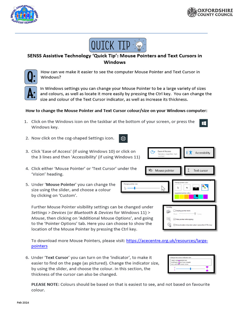 SENSS Assistive Technology Quick Tip - Mouse Pointers and Text Cursors ...
