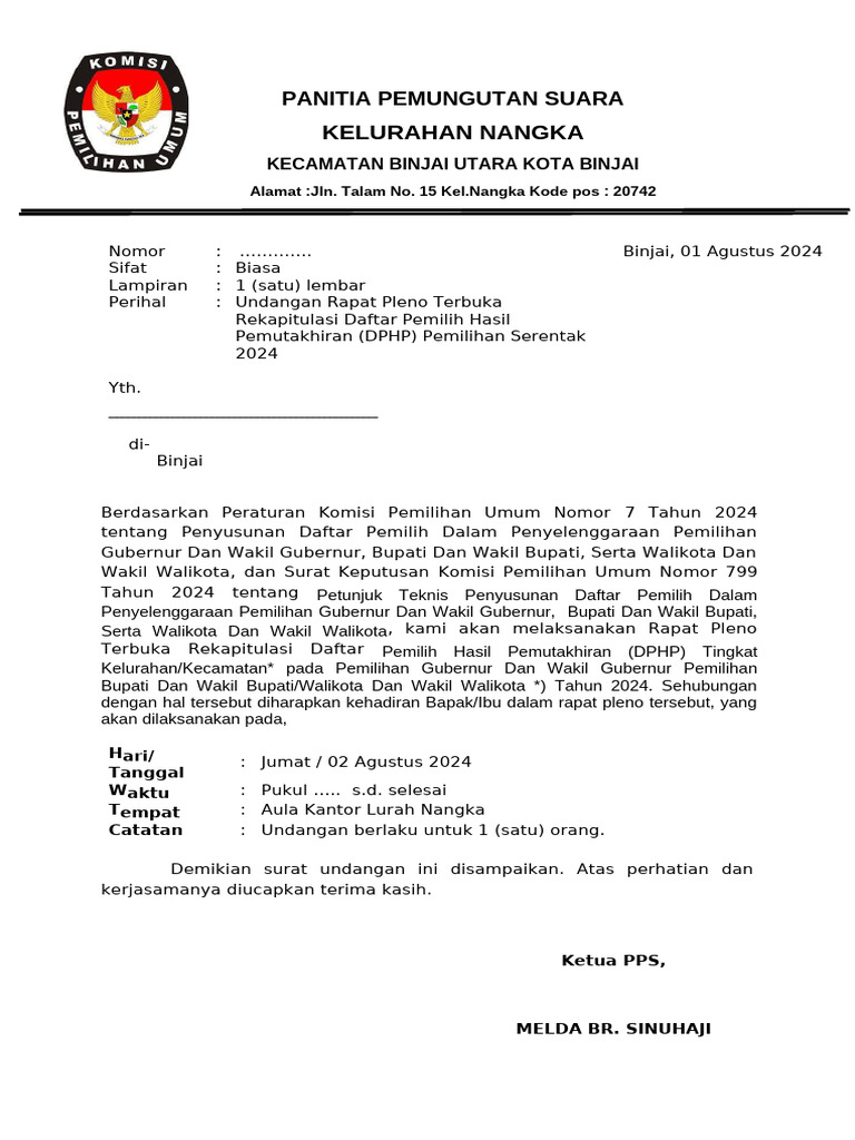 03 Draft Undangan DPHP PPS_PPK PLENO | PDF