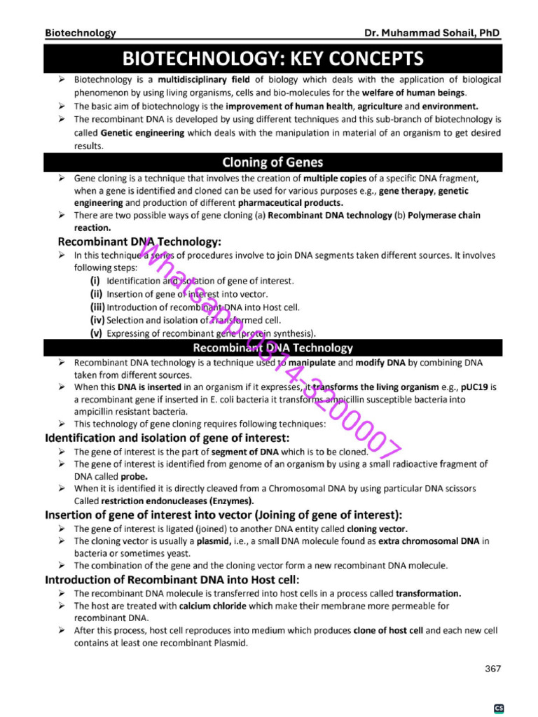 Biotechnology Notes + MCQs | PDF