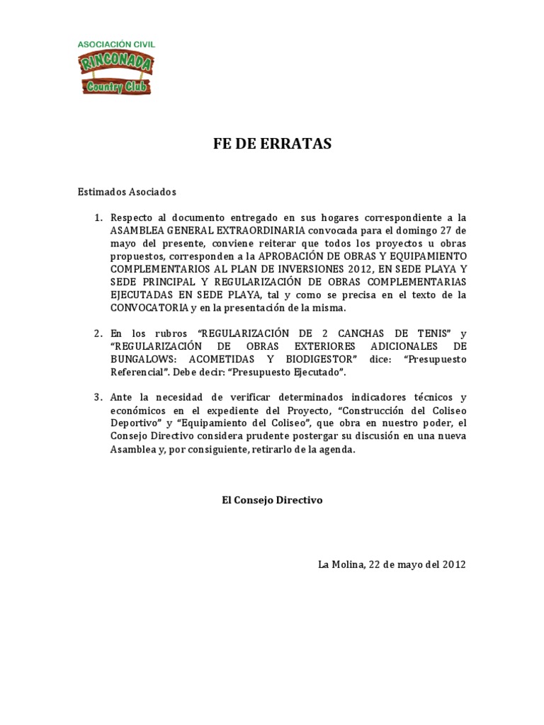 Fe de Erratas Final | PDF