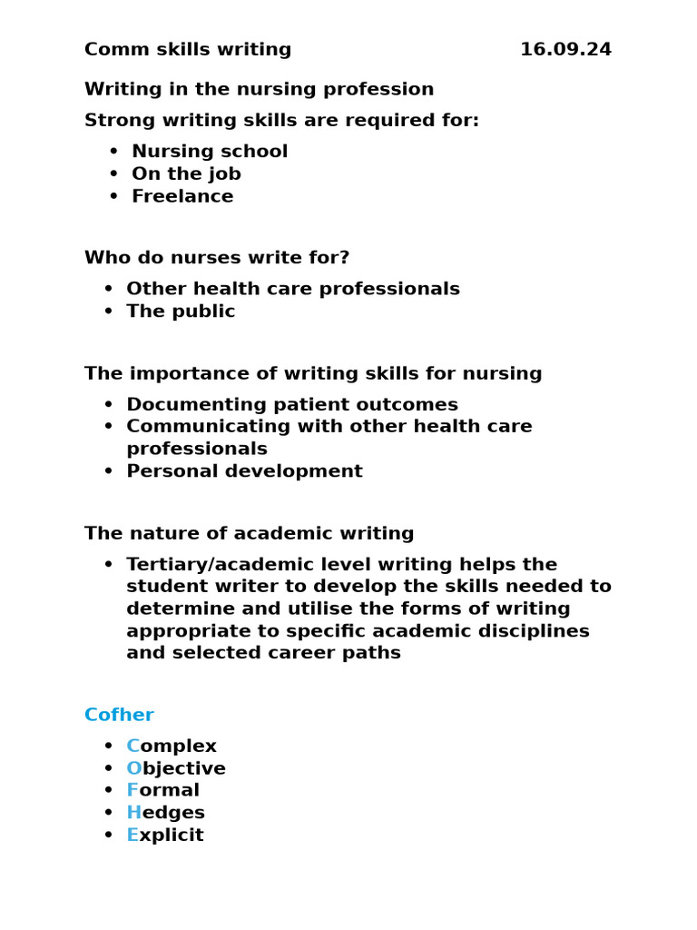 Essential Writing Skills for Nurses | PDF | Sentence (Linguistics ...