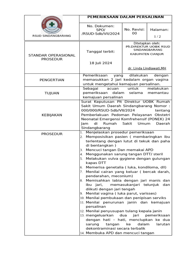 Spo Pemeriksaan Dalam Persalinan | PDF