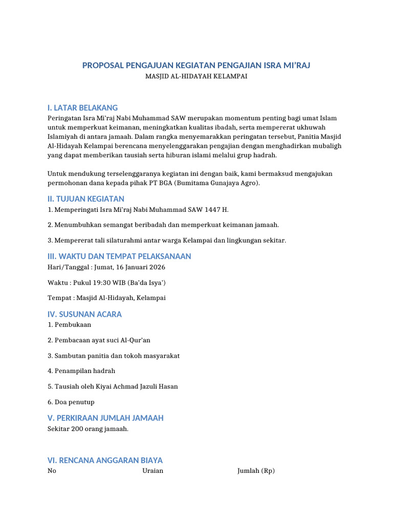 Proposal Pengajian Isra Miraj Masjid Al Hidayah Kelampai | PDF