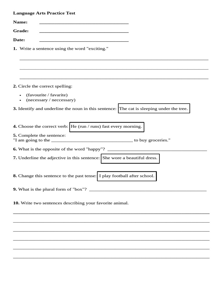 Language Arts Practice Test 1 | PDF