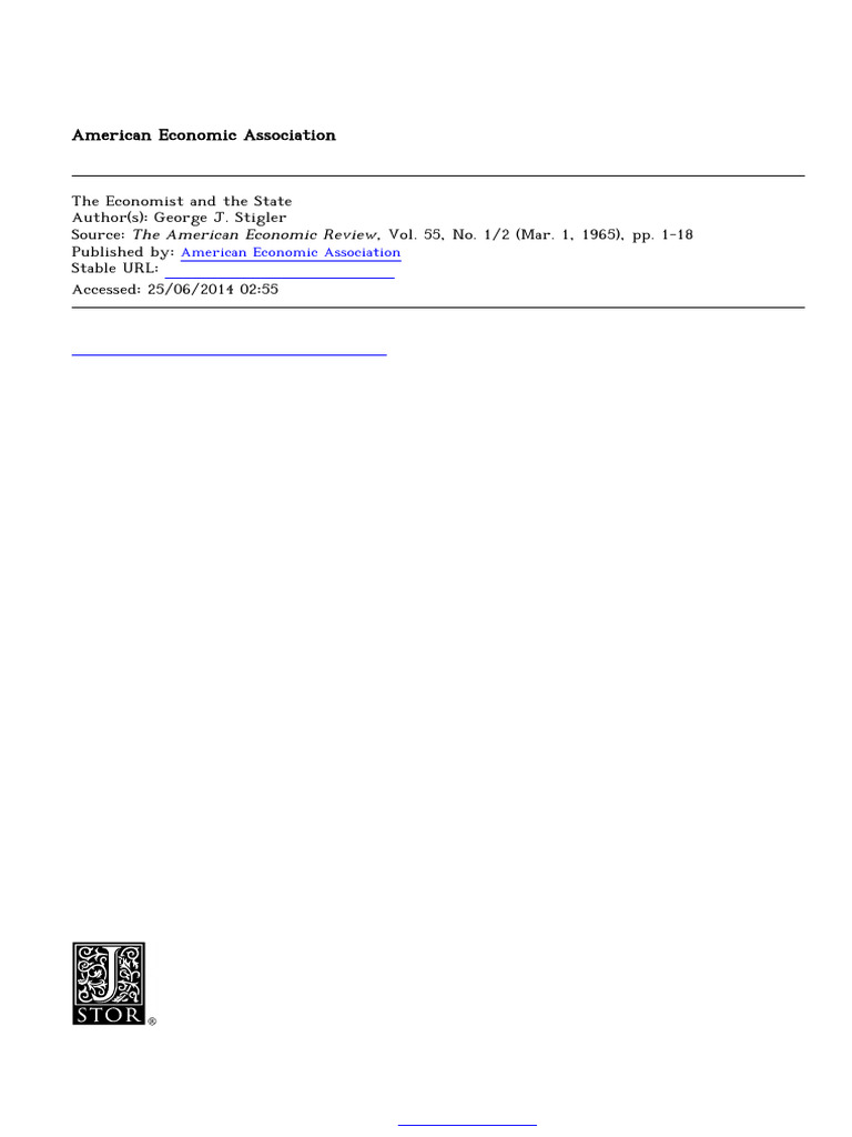 Stigler, George The Economist and The State | PDF | Economics | Free Trade
