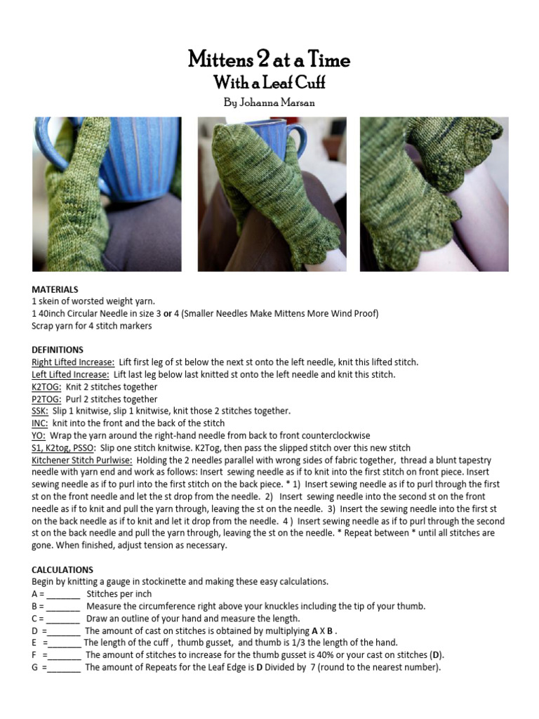 Leaf Mitten 2 at a Time | PDF | Knitting | Yarn