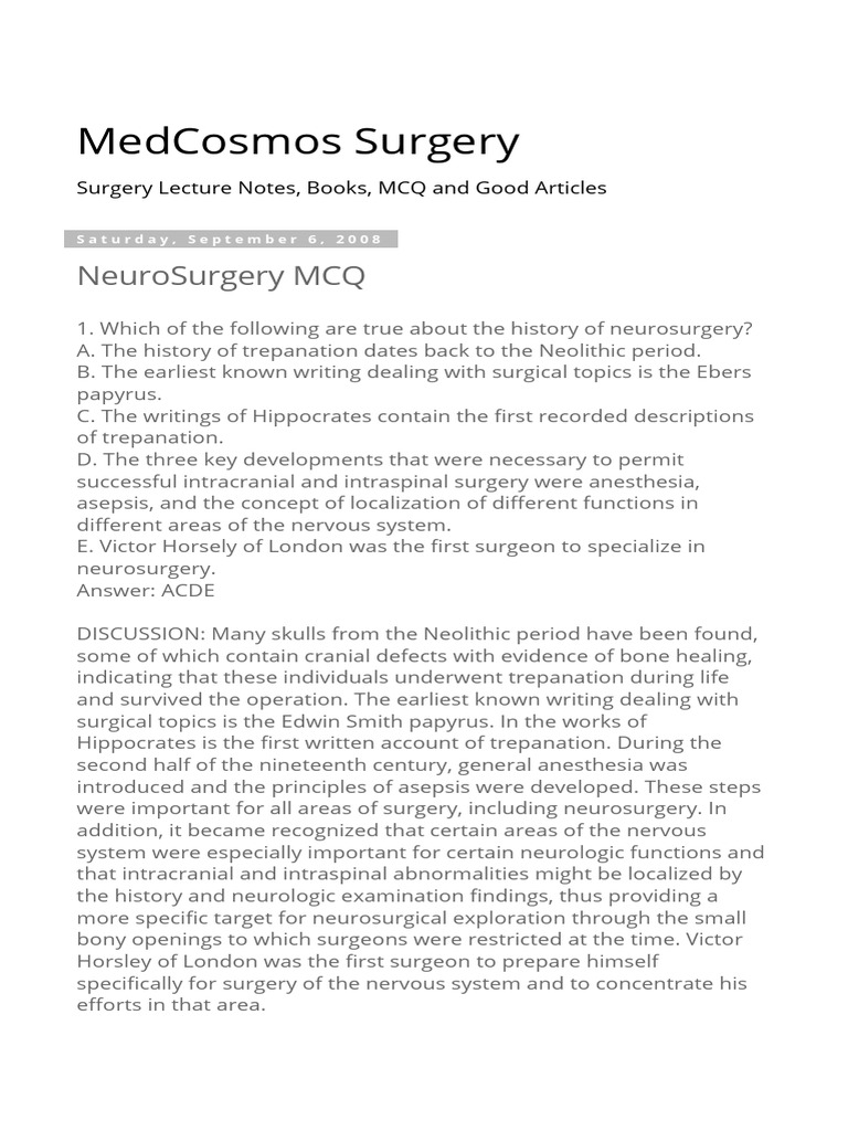Neurosurgery Lecture Notes & MCQs | PDF | Brain Tumor | Spinal Cord Injury