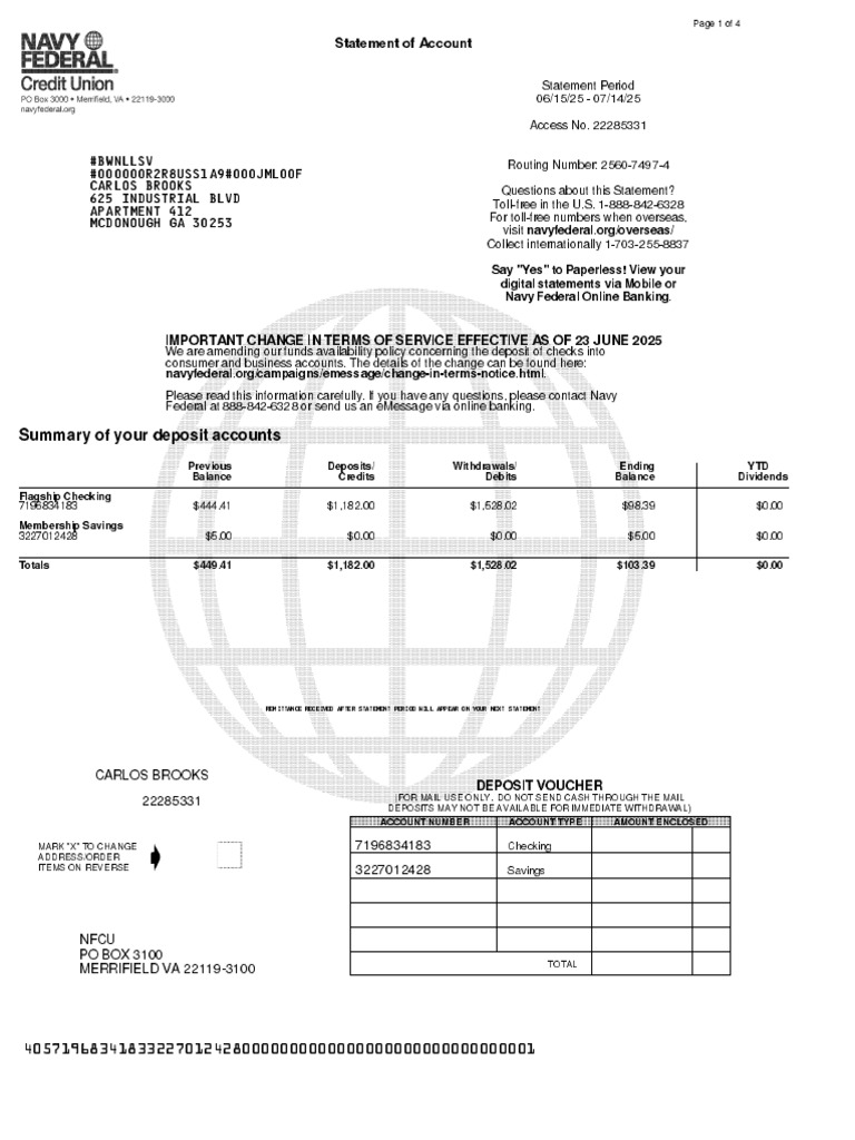 July 2025 Monthly Statement | PDF | Debit Card | Interest