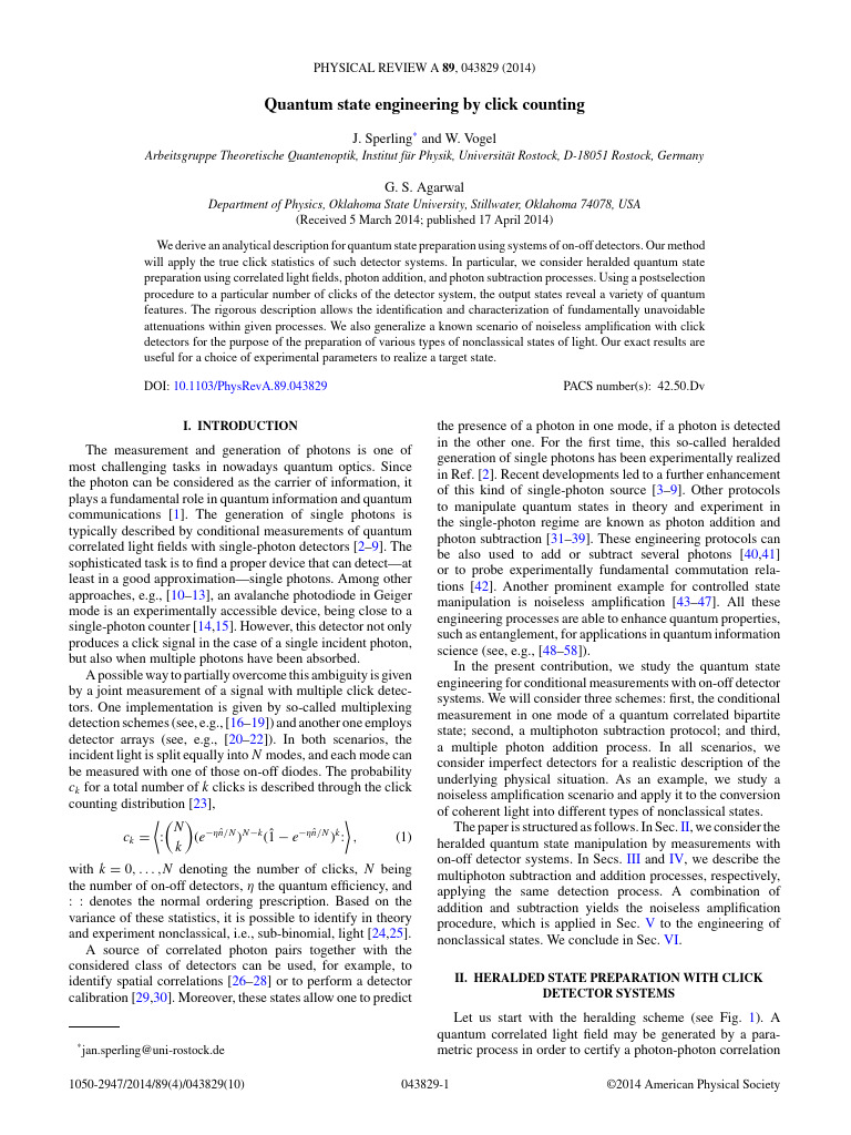 Quantum State Engineering by Click Counting | PDF | Photon | Amplifier