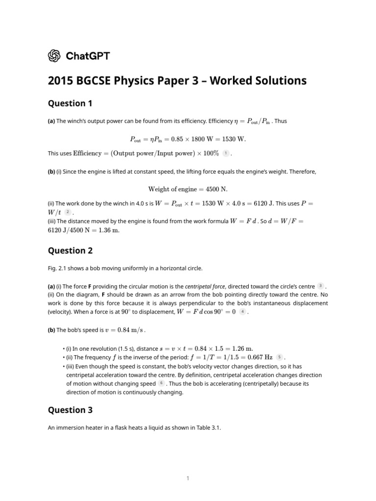 2015 BGCSE Physics Paper 3 - Worked Solutions | PDF | Electromagnetic Induction | Heat Transfer