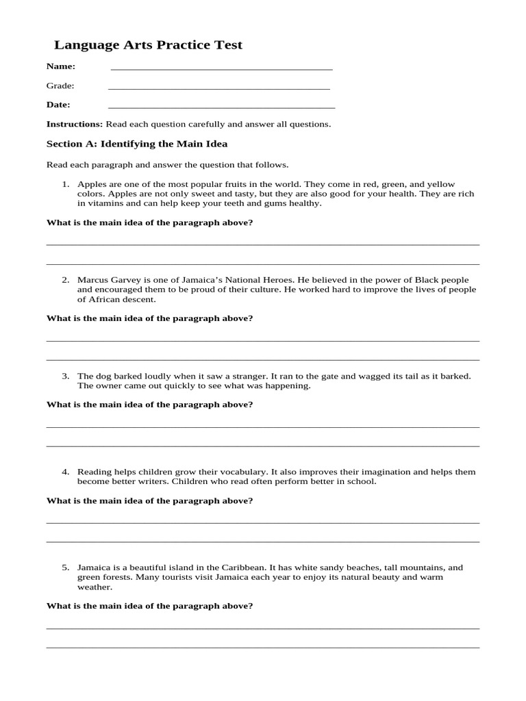 Language Arts Practice Test | PDF