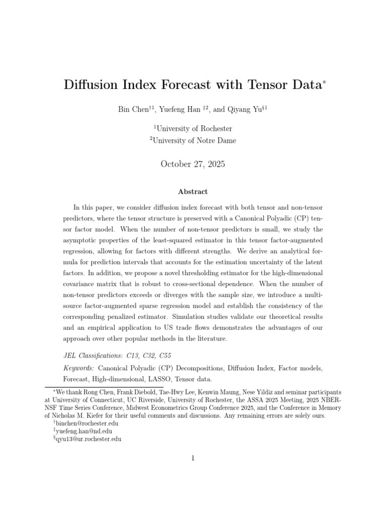 Tensor-Based Diffusion Index Forecasting | PDF | Ordinary Least Squares ...